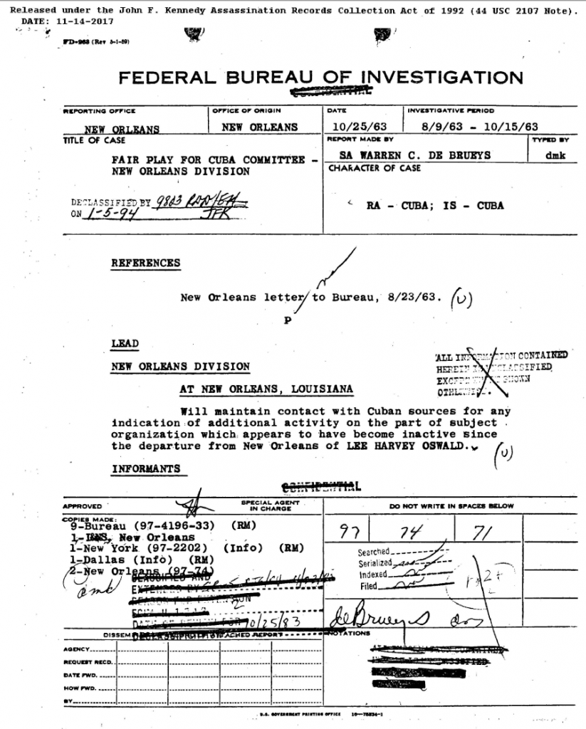The Warren DeBrueys Oswald/FPCC report of 10/25/63 – The New JFK Show Blog