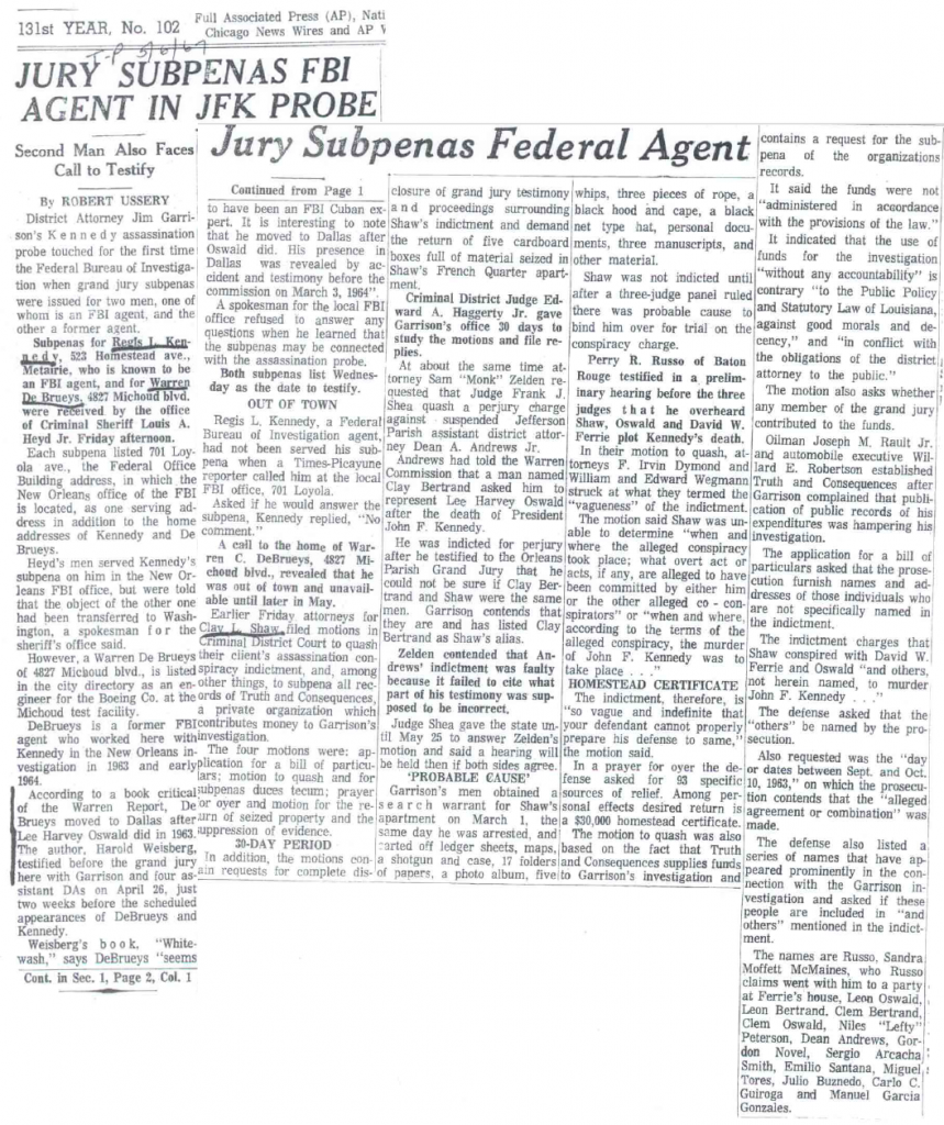 The Warren DeBrueys Oswald/FPCC report of 10/25/63 – The New JFK Show Blog